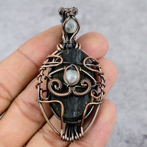 Black Tourmaline Copper Pendant Copper Wire Wrapped Tourmaline Etsy