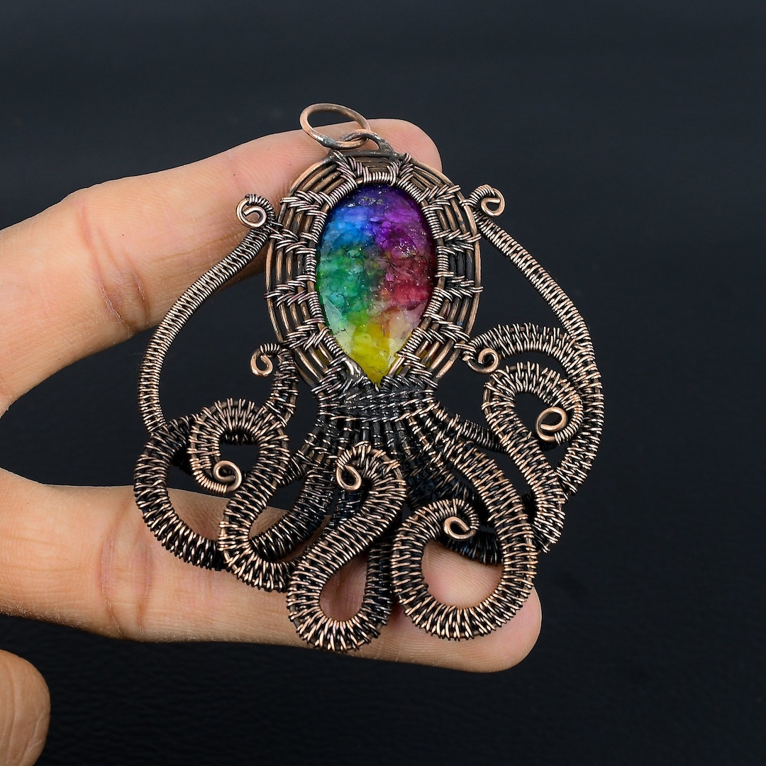 Octopus Rainbow Solar Quartz Pendant, Solar Quartz Gemstone Pendant ...