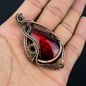 Red Flash Labradorite Gemstone Pendant Copper Wire Wrapped Pendant ...