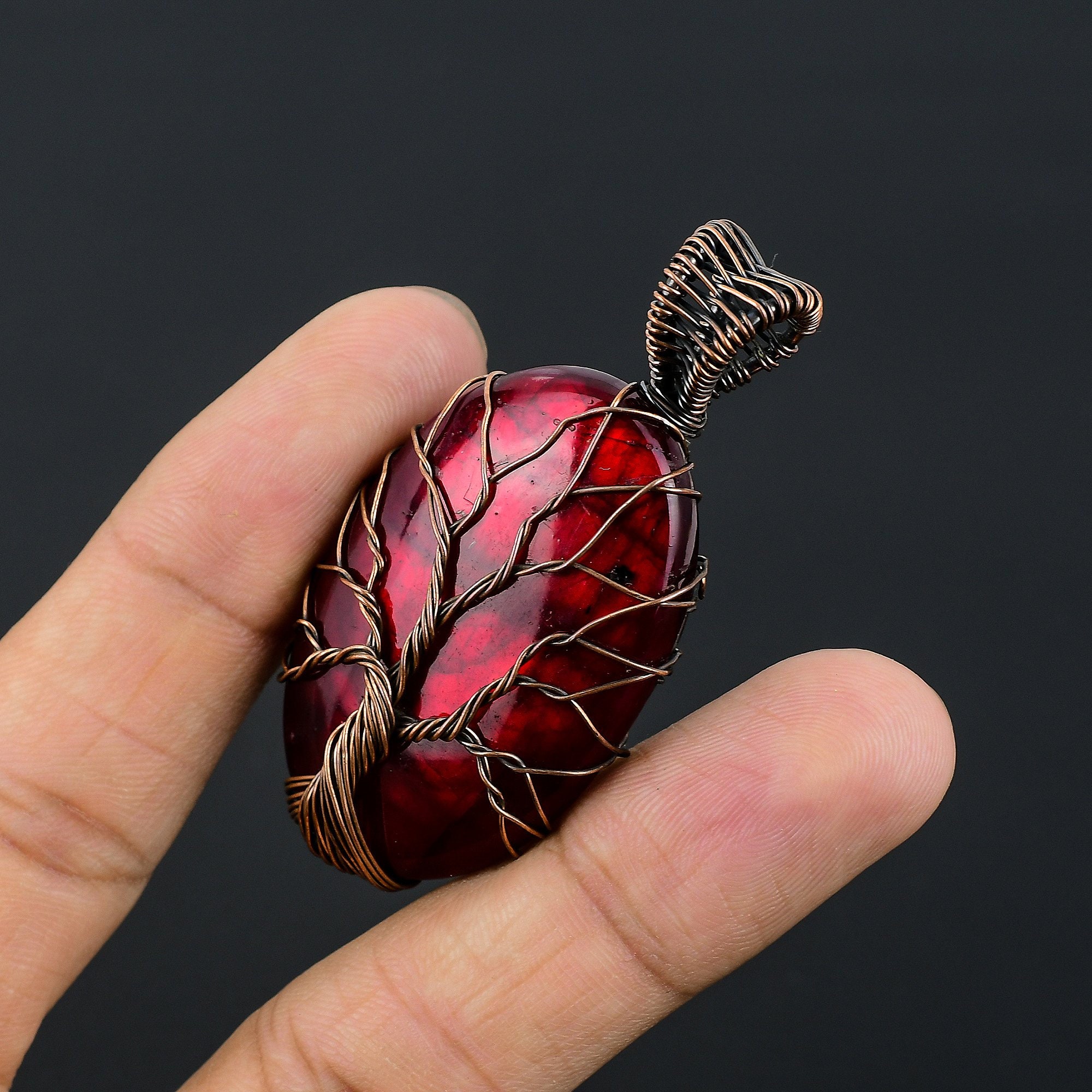 Red Flash Labradorite Tree of Life Pendant Copper Wire Wrapped - Etsy