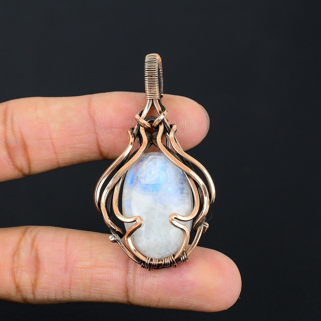 Rainbow Moonstone Pendant Copper Wire Wrapped Pendant Moonstone ...
