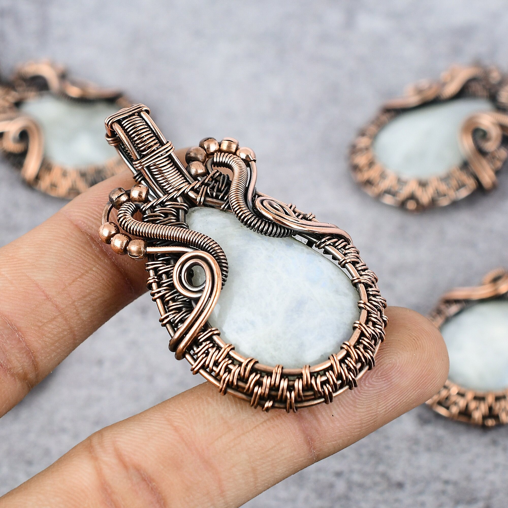 Rainbow Moonstone Copper Pendant Copper Wire Wrapped Gemstone Pendant ...