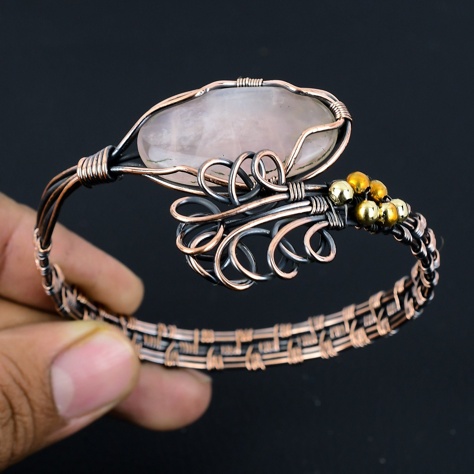 Rose Quartz Copper Cuff Bracelet Rose Quartz Bracelet Copper Wire ...