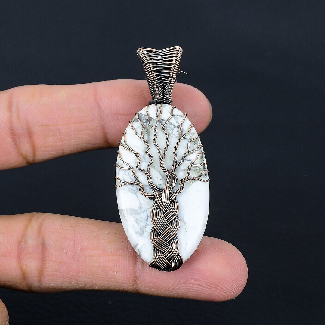 Howlite Gemstone Tree of Life Pendant Copper Wire Wrapped Pendant ...