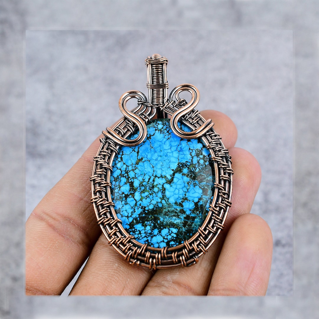 Tibetan Turquoise Copper Pendant Copper Wire Wrapped Gemstone Pendant ...