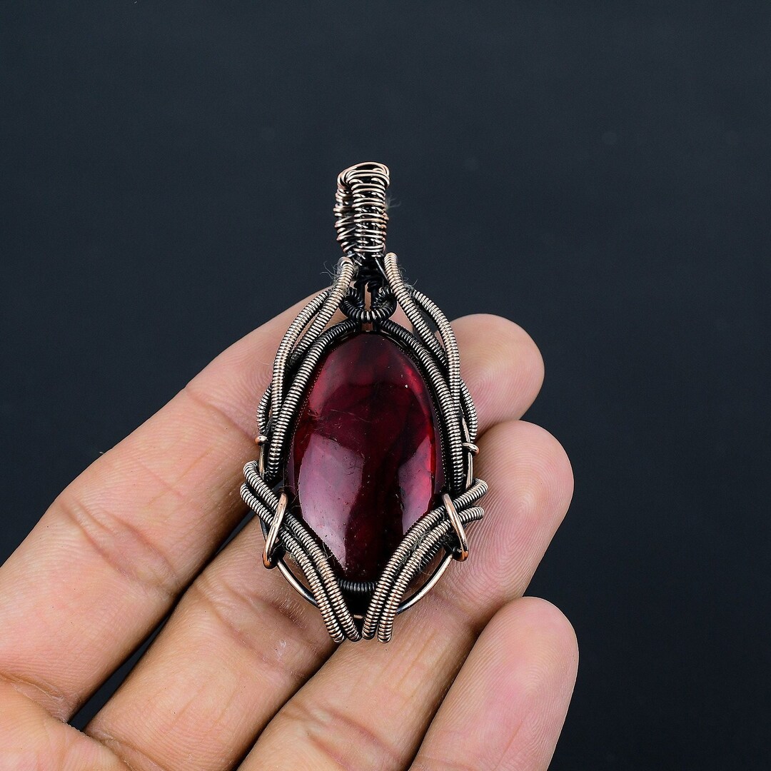 Red Flash Labradorite Gemstone Pendant Copper Wire Wrapped Pendant ...