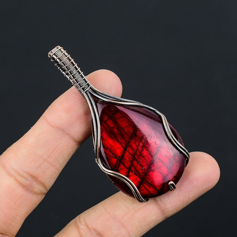 Red Flash Labradorite Gemstone Pendant Copper Wire Wrapped - Etsy