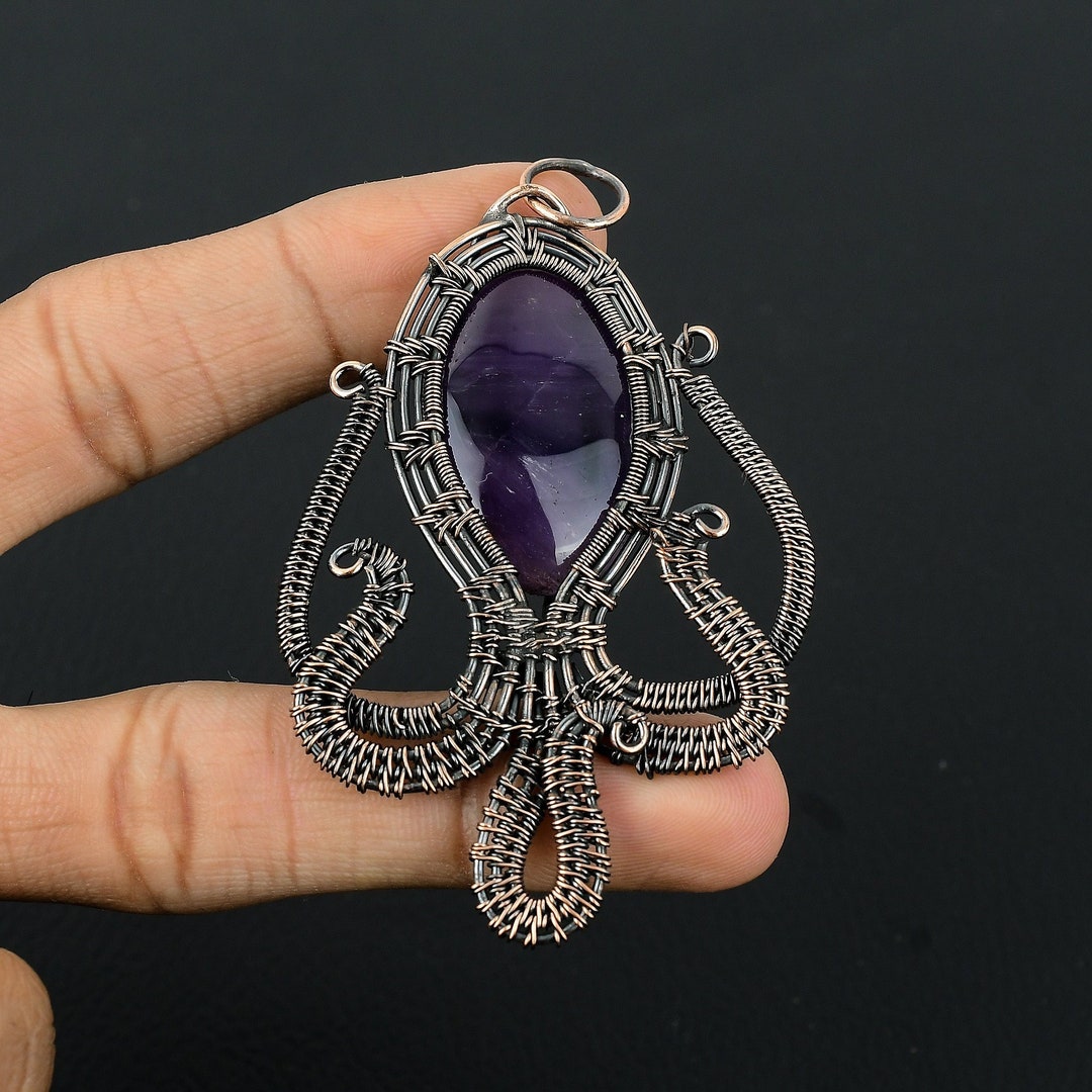 Amethyst Octopus Pendant Amethyst Gemstone Pendant Copper Wire Wrapped ...