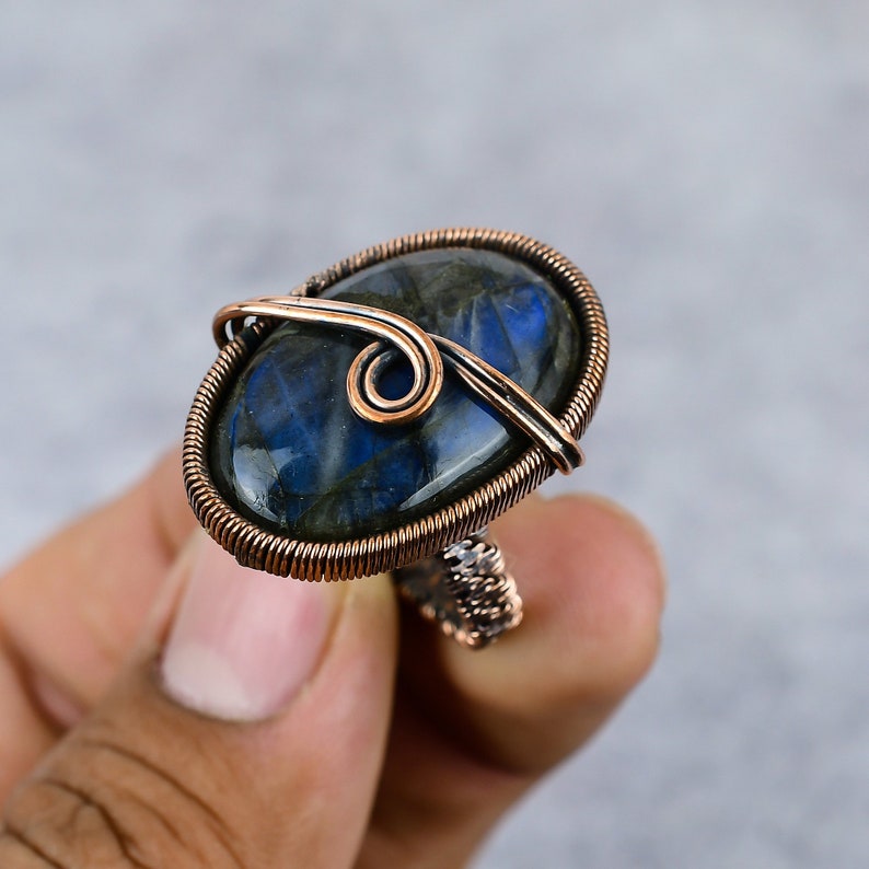Labradorite Ring Copper Wire Wrapped Ring Copper Ring Labradorite ...