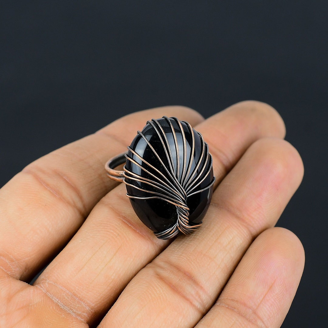 Tree of Life Black Onyx Ring Copper Wire Wrapped Ring Copper Ring Black ...