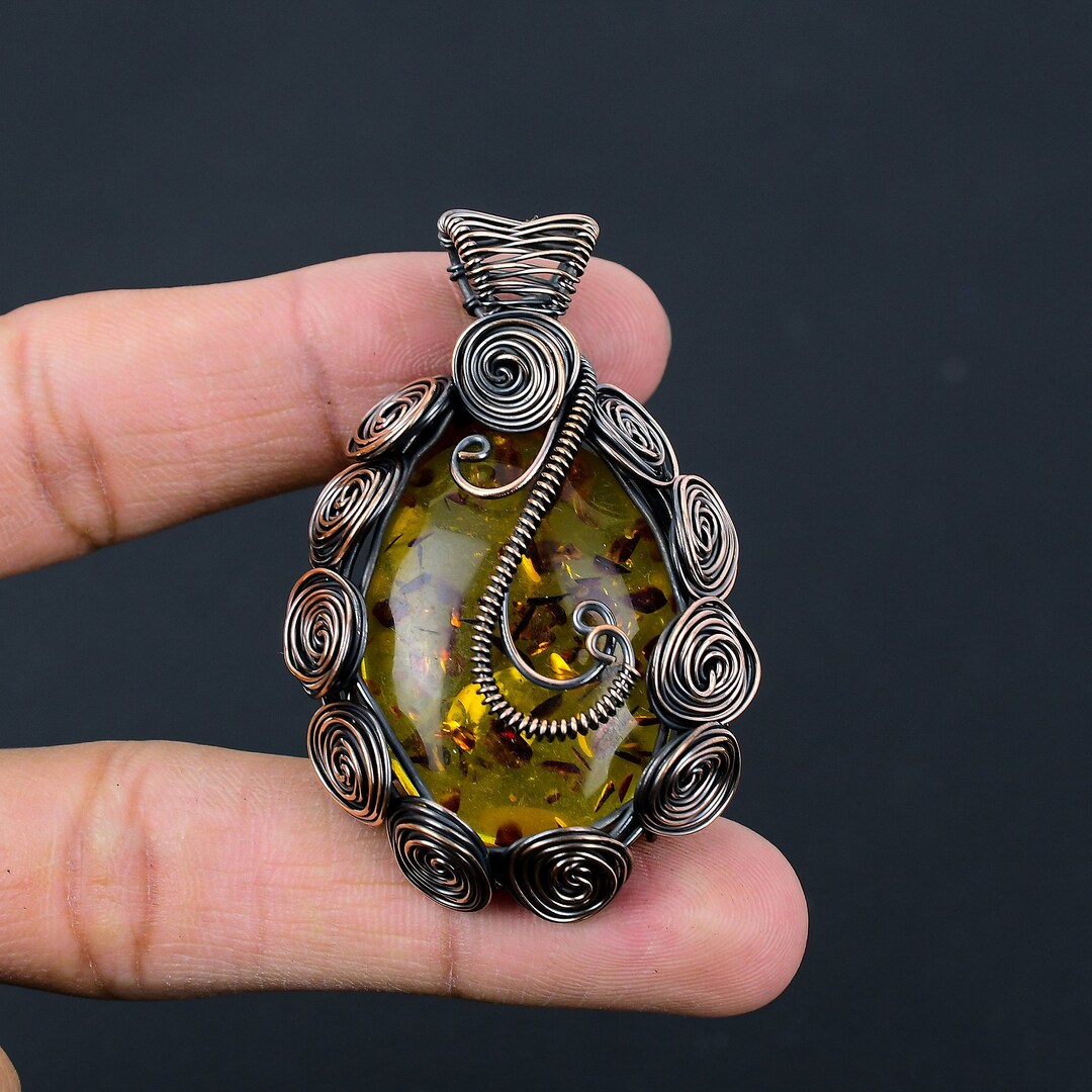Beautiful Baltic Amber Pendant Copper Wire Wrapped Pendant Oxidized ...