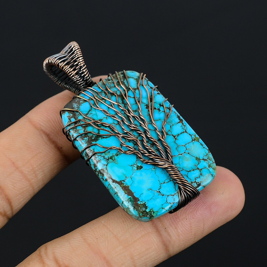 Tree of Life Turquoise Pendant Turquoise Gemstone Pendant Copper Wire ...