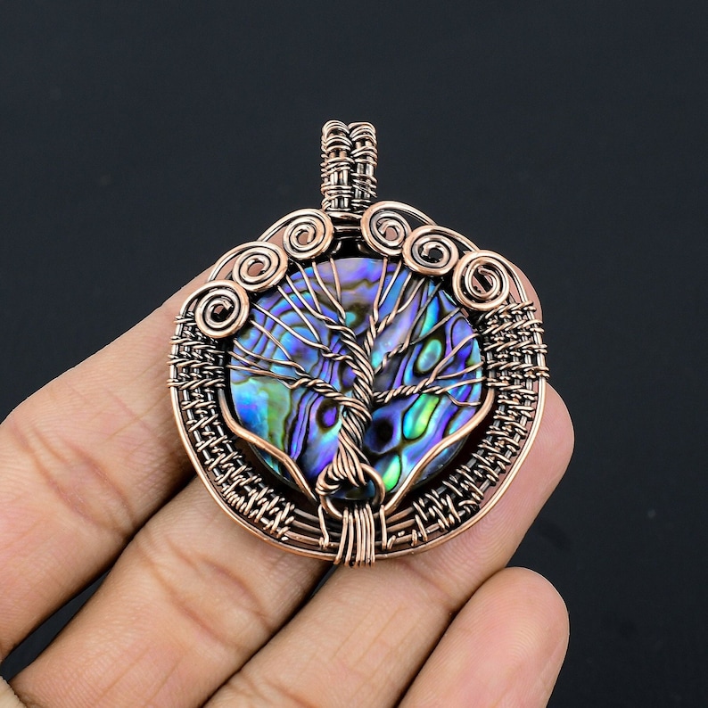 Abalone Shell Pendant, Natural Abalone Shell Gemstone Copper Wire Wrap ...