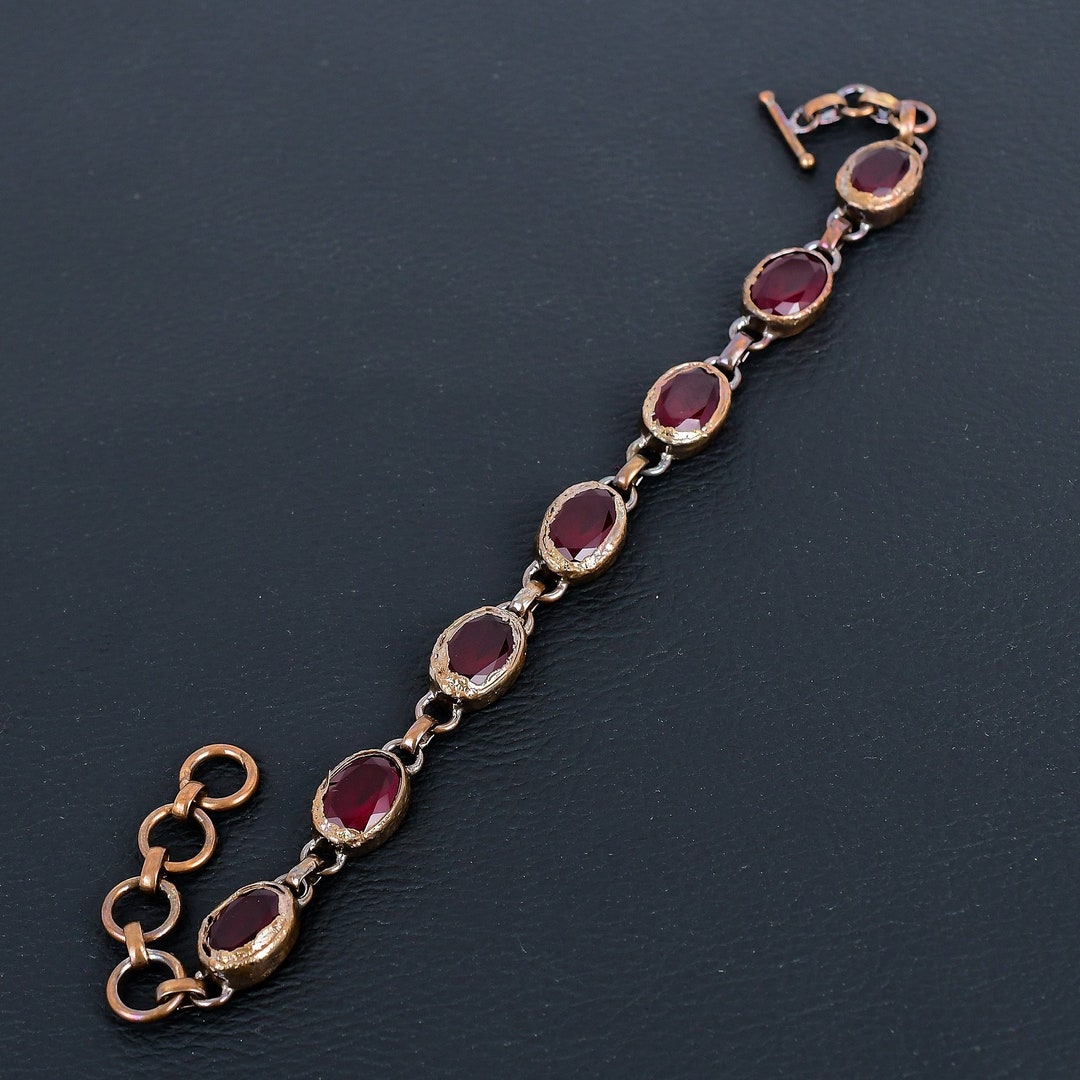 Ruby Bracelet, Kashmiri Red Ruby Copper Electroformed Adjustable Chain ...
