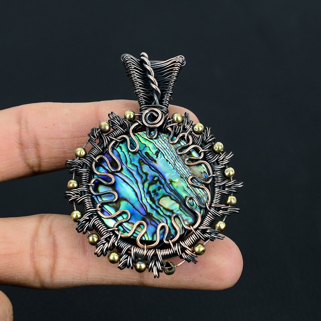 Abalone Shell Pendant Copper Wire Wrapped Pendant Abalone Gemstone ...
