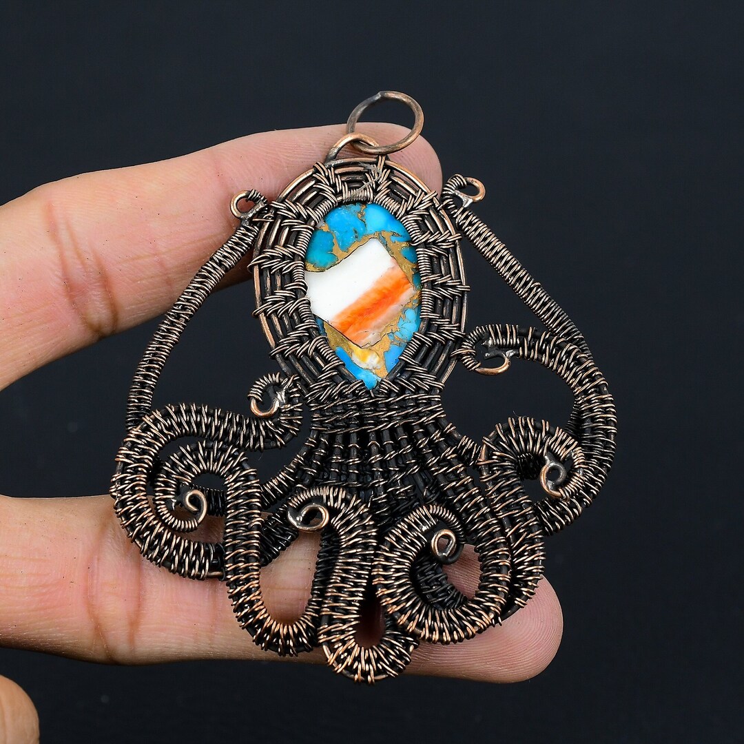Spiny Oyster Copper Turquoise Pendant Copper Wire Wrapped Pendant ...