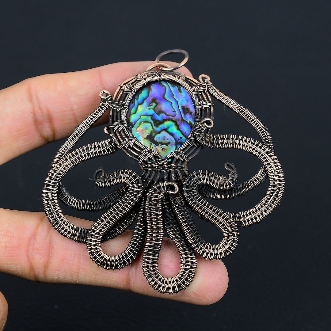 Octopus Abalone Shell Pendant Abalone Shell Gemstone Pendant Copper ...