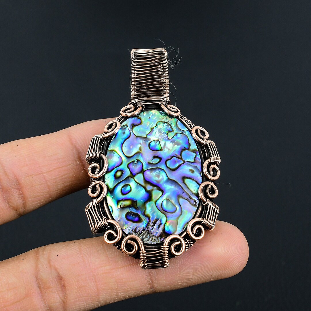 Abalone Shell Pendant Copper Wire Wrapped Pendant Abalone Gemstone ...