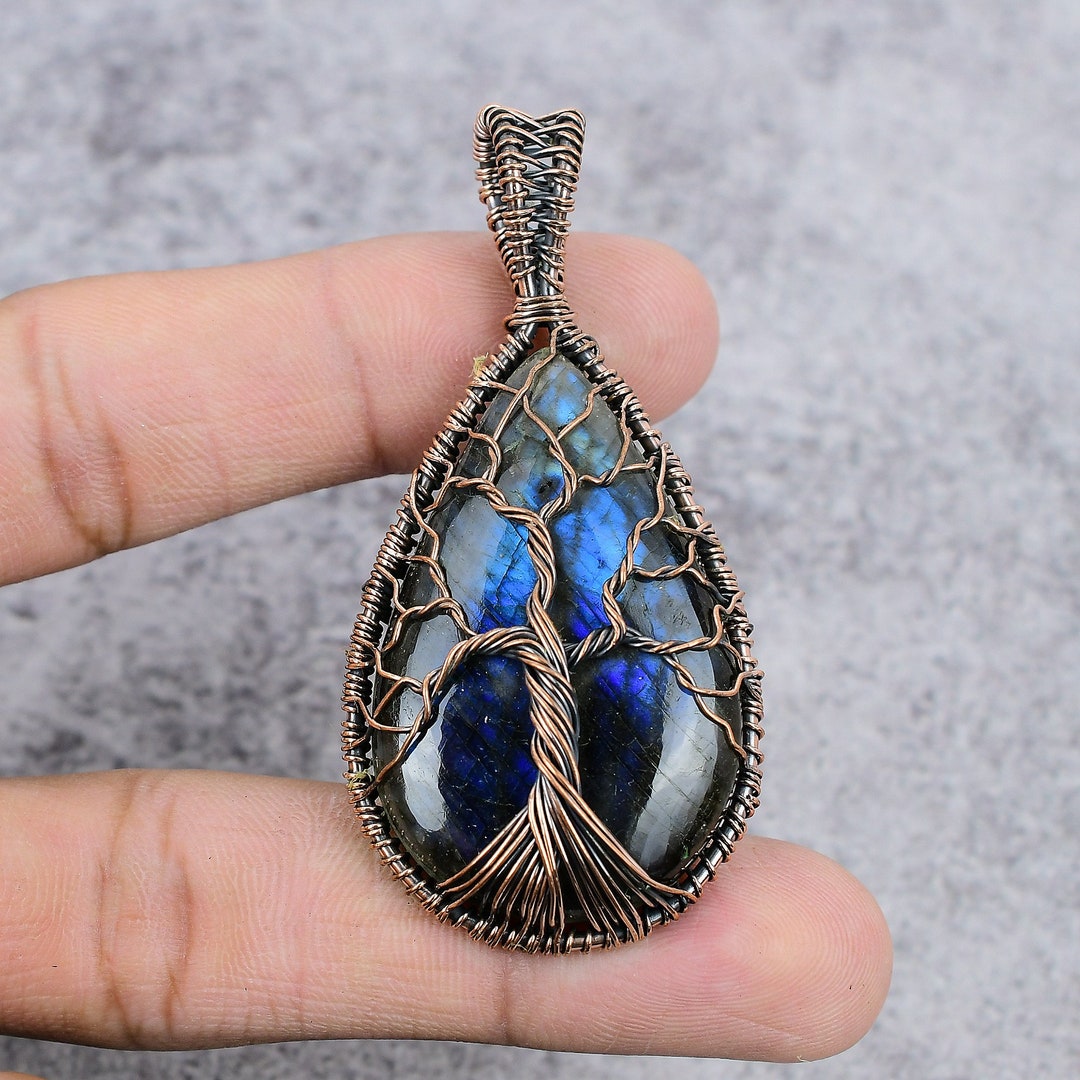 Natural Blue Labradorite Pendant, Pure Copper Wire Wrapped Pendant ...