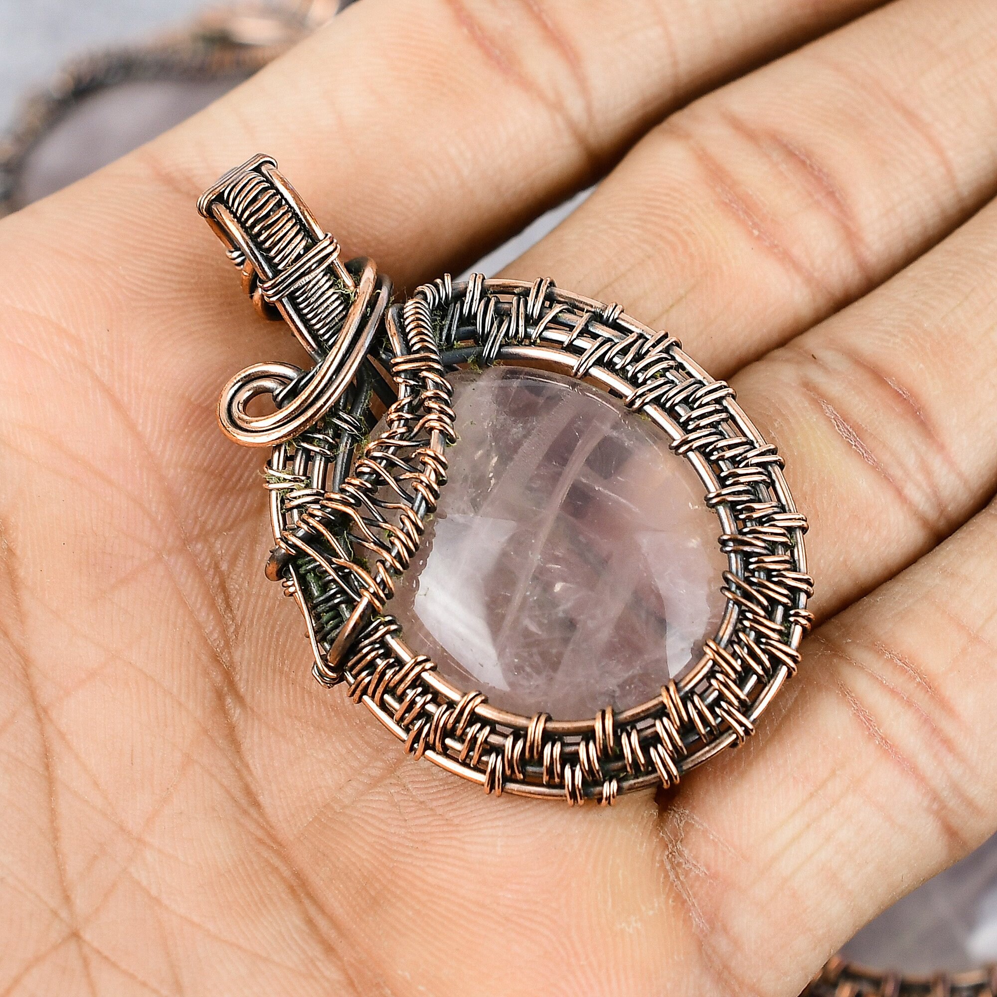 Rose Quartz Copper Pendant Coper Wire Wrapped Gemstone Pendant - Etsy