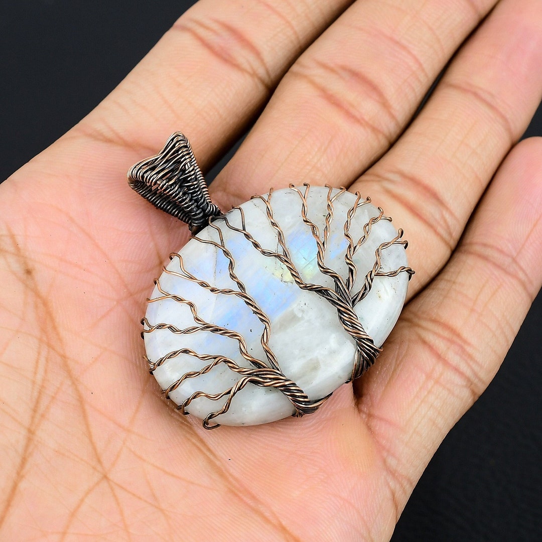 Moonstone Double Tree of Life Pendant Copper Wire Wrapped Pendant ...