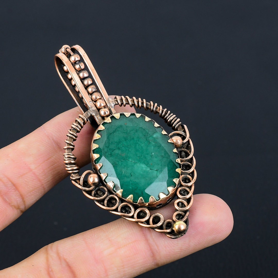Emerald Pendant Copper Wire Wrapped Pendant Emerald Gemstone Pendant ...