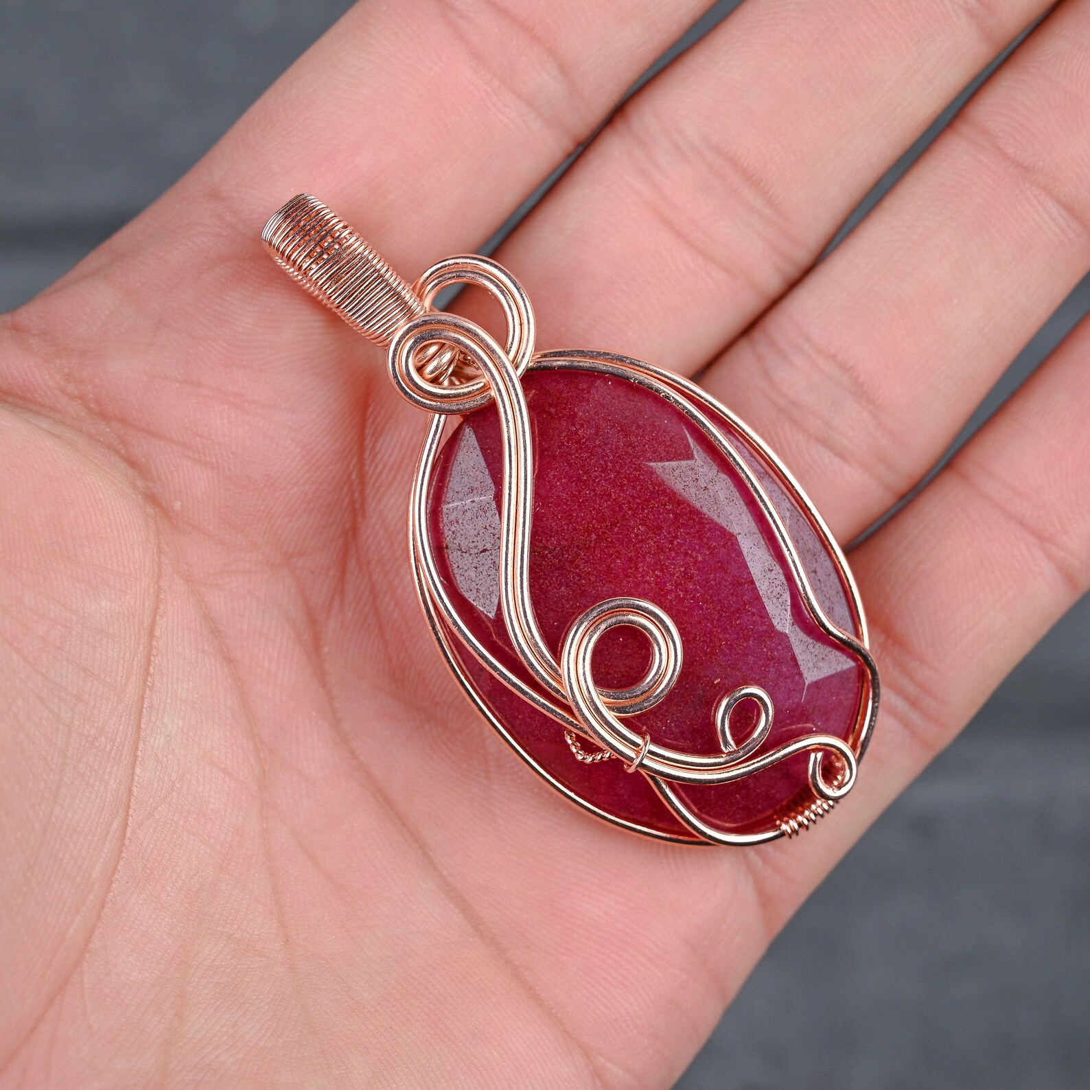 Kashmir Red Ruby Pendant Copper Wire Wrapped Gemstone Pendant Copper ...