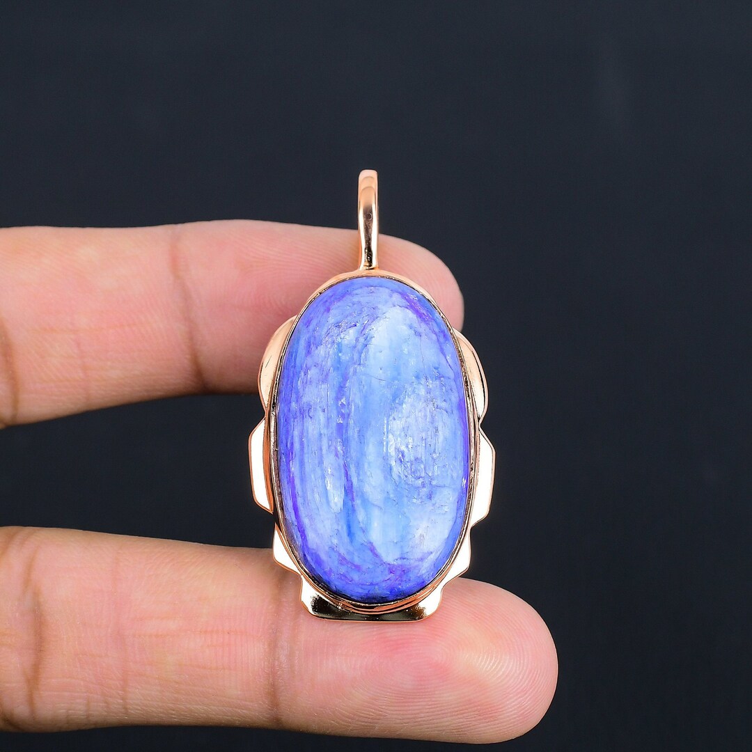 Kyanite Natural Stone Pendant, Pure Copper Pendant, Real Gemstone ...