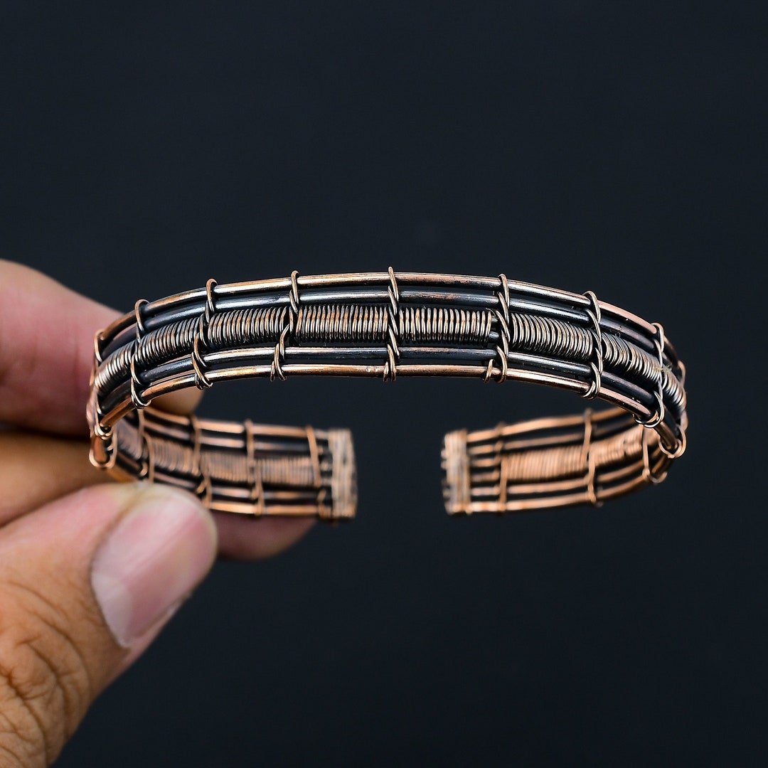 Pure Oxidized Copper Cuff Men Women Unisex Bracelet Wire Wrapped Cuff ...