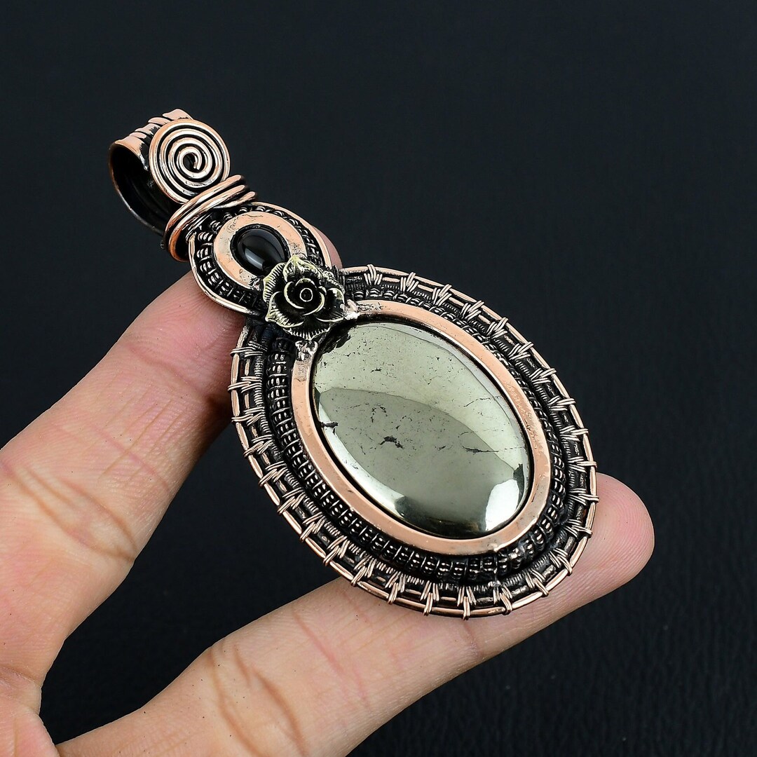 Pyrite Natural Gemstone Pendant Copper Wire Wrapped Pendant Pyrite ...