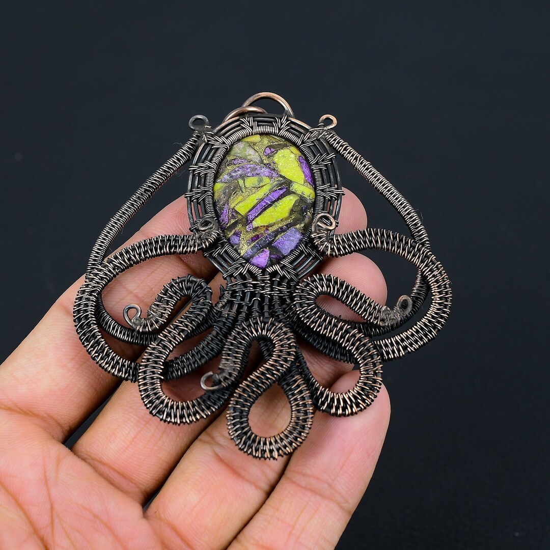 Octopus Copper Atlantisite Pendant Atlantisite Gemstone Pendant Copper ...