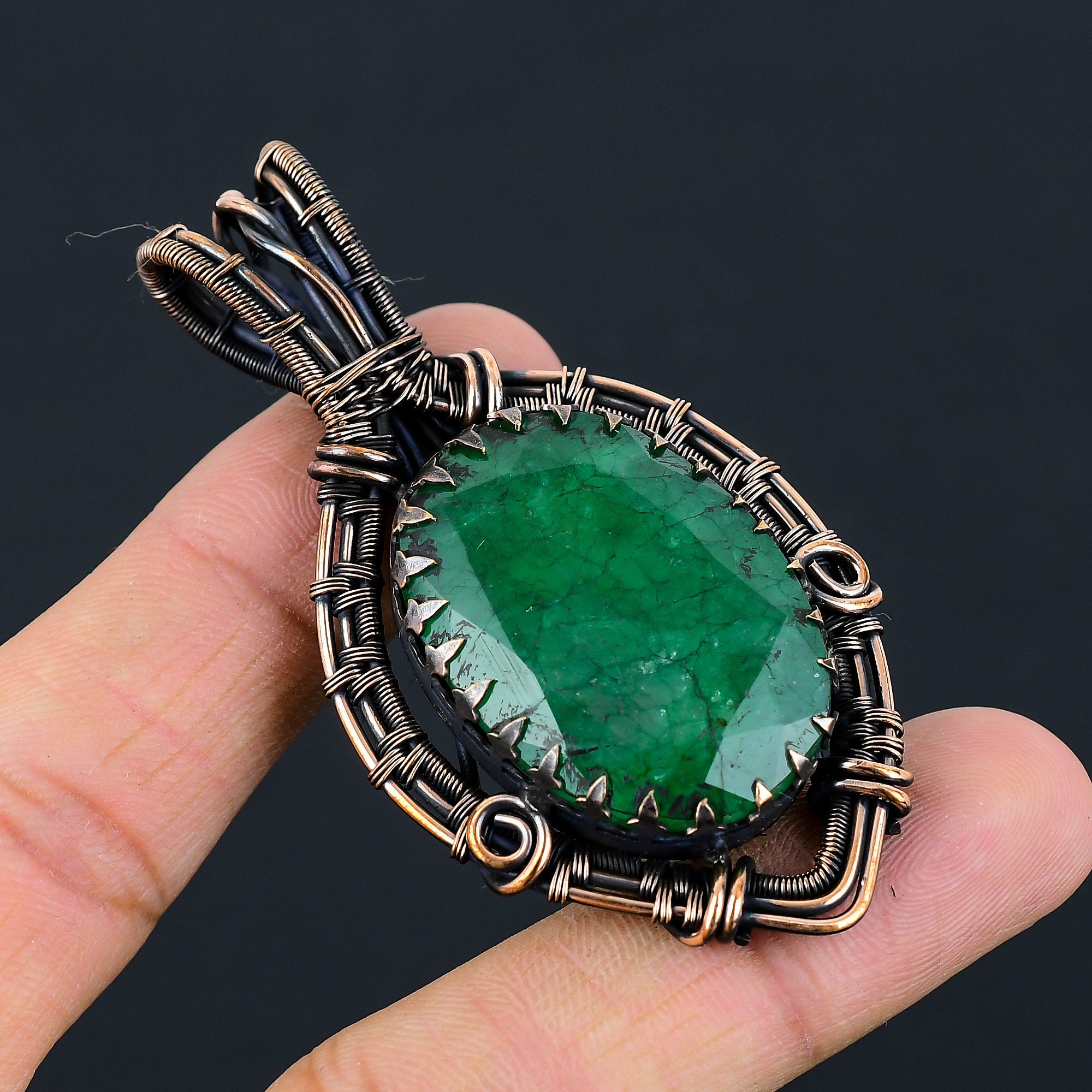Emerald Pendant, Faceted Zambian Emerald Gemstone Jewelry, Copper Wire ...