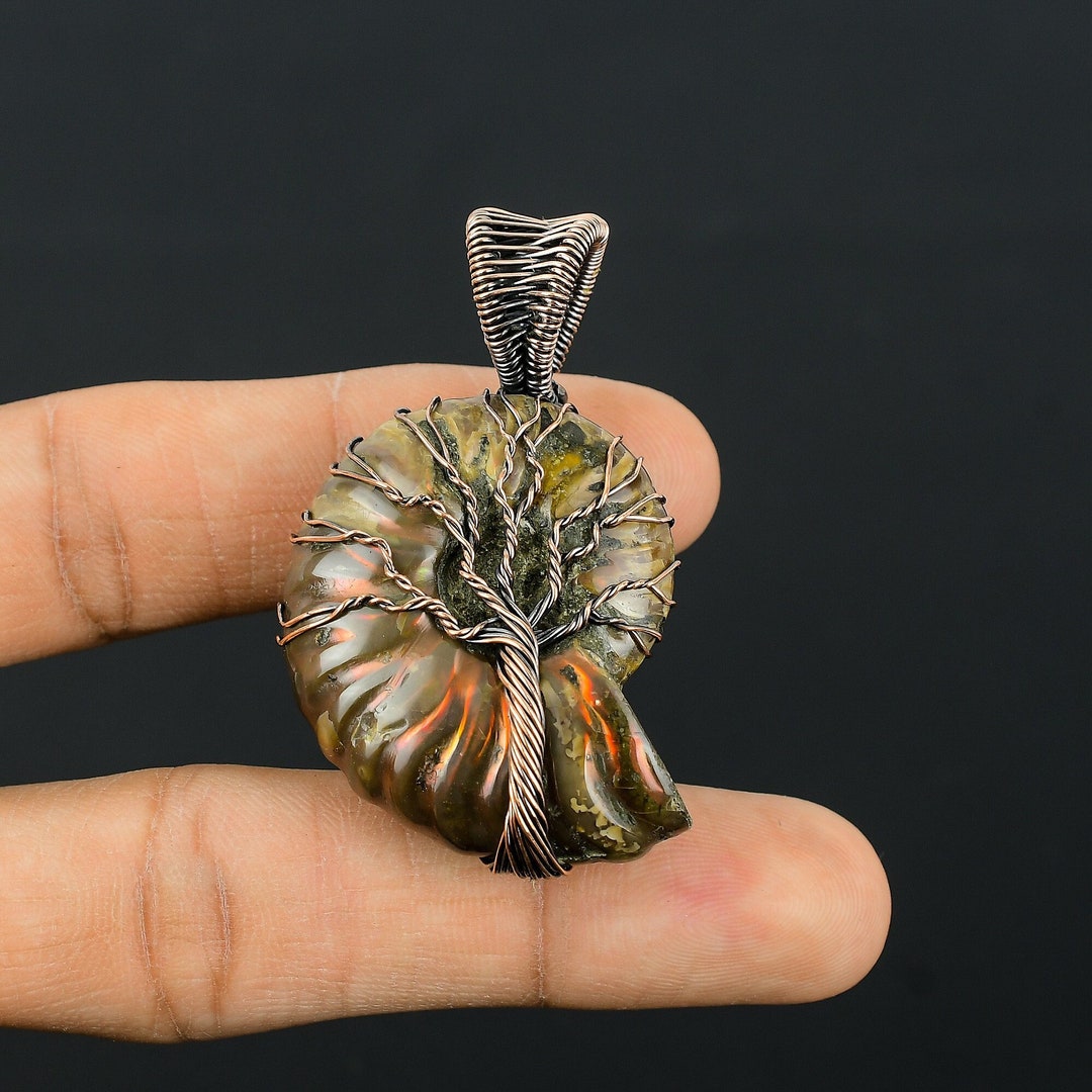 Tree of Life Ammonite Fossil Copper Pendant Copper Wire Wrapped Pendant ...