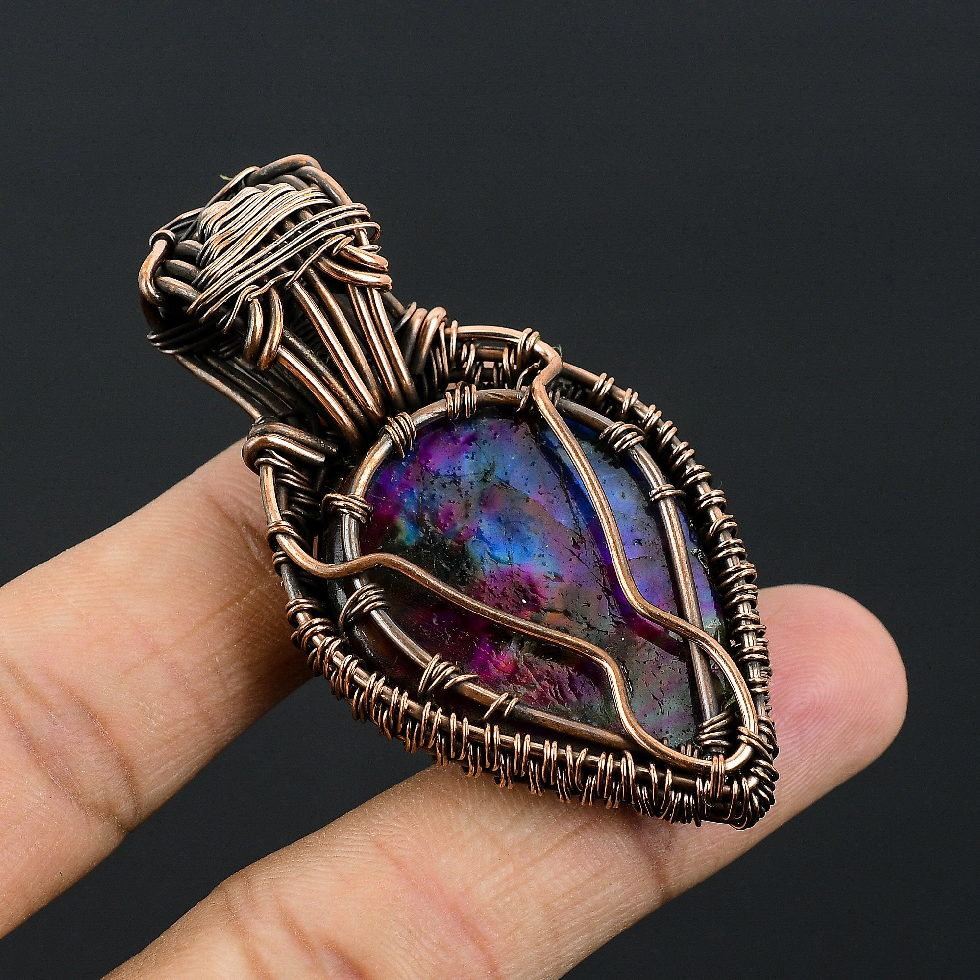 Multi Fire Labradorite Tree of Life Pendant Copper Wire - Etsy