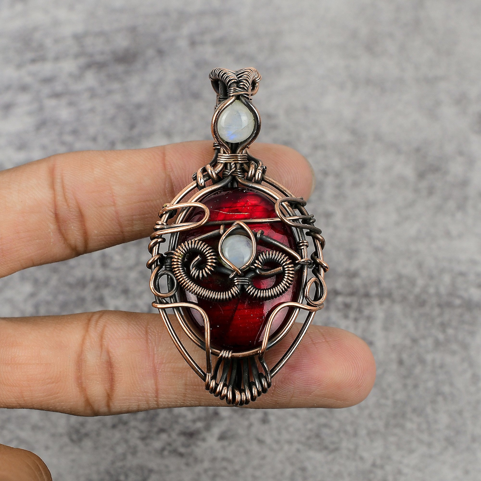 Evil Eye Red Flash Labradorite Pendant Copper Wire Wrapped - Etsy