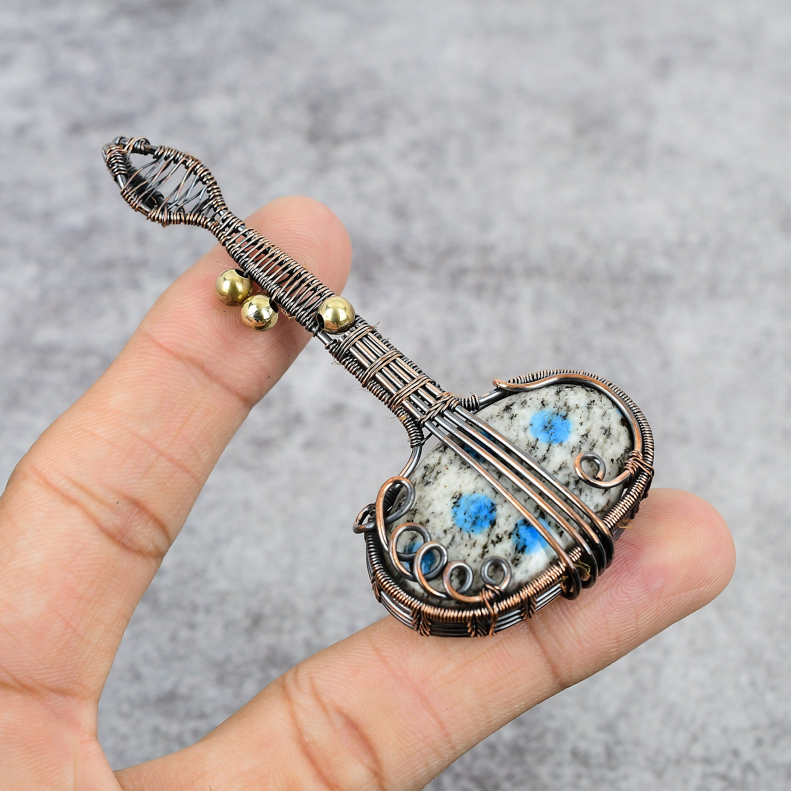 Banjo/guitar Theme Pendant in Multi Gemstone Copper Wire Wrapped ...