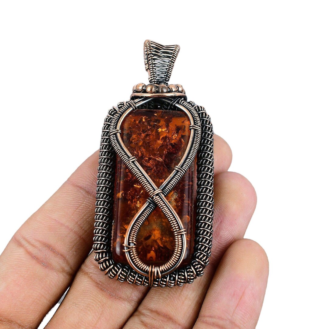 Beautiful Amber Infinity Love Symbol Pendant, Copper Wire Wrap Pendant ...
