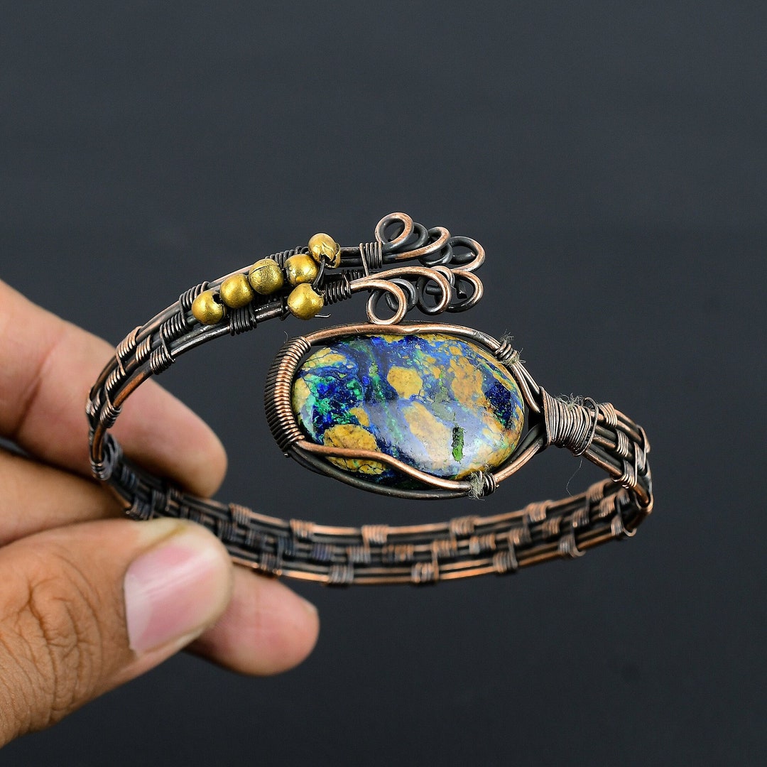 Azurite Bracelet, Real Azurite Adjustable Bracelet Copper Wire Wrapped ...