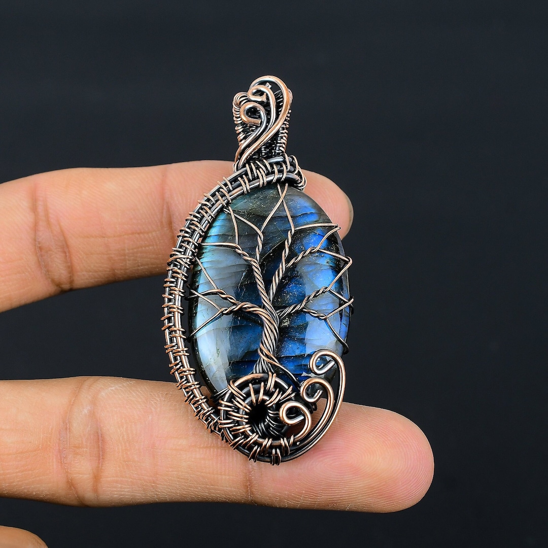 Tree of Life Labradorite Gemstone Pendant Copper Wire Wrapped Pendant ...