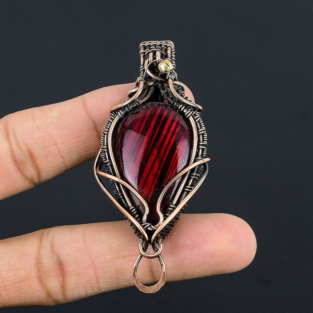 Red Fire Labradorite Pendant Copper Wire Wrapped Pendant Handmade ...