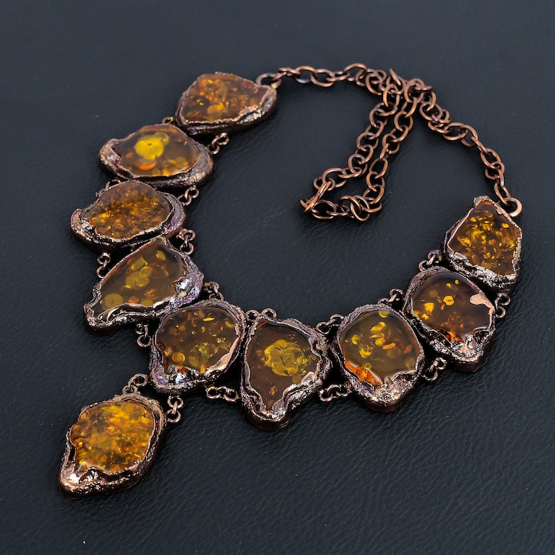Baltic Amber Necklace, Amber Rough Slice Copper Electroformed Necklace ...