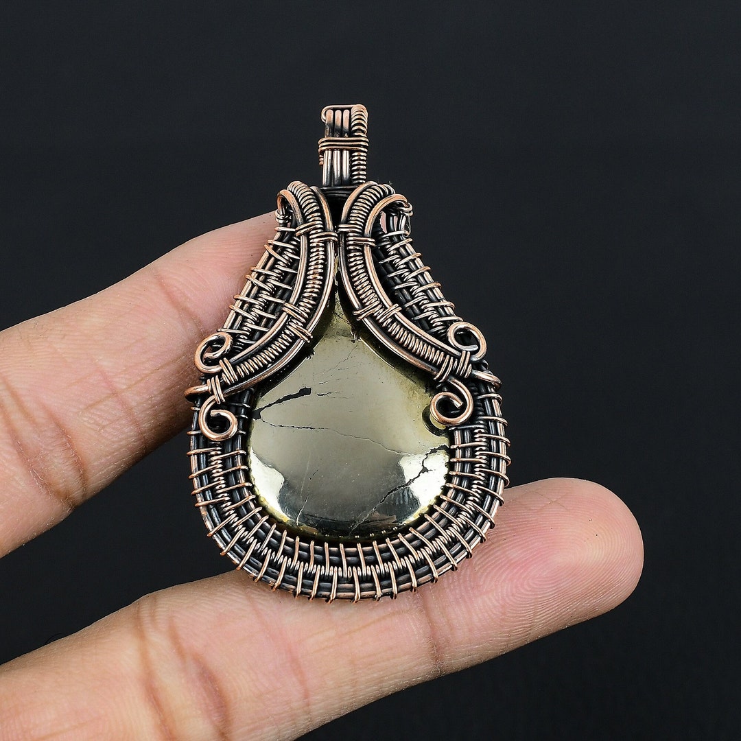 Pyrite Natural Gemstone Pendant Copper Wire Wrapped Gemstone Pendant ...