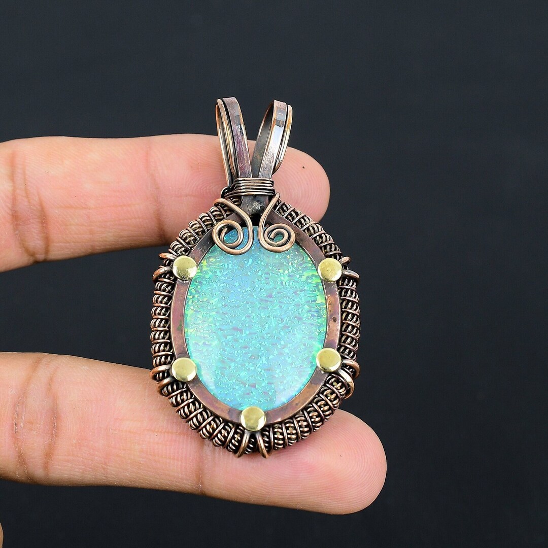 Australian Triplet Opal Pendant Copper Wire Wrapped Gemstone Pendant ...