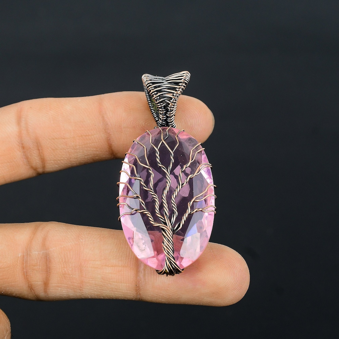 Tree of Life Pink Kunzite Gemstone Pendant Copper Wire Wrapped Pendant ...