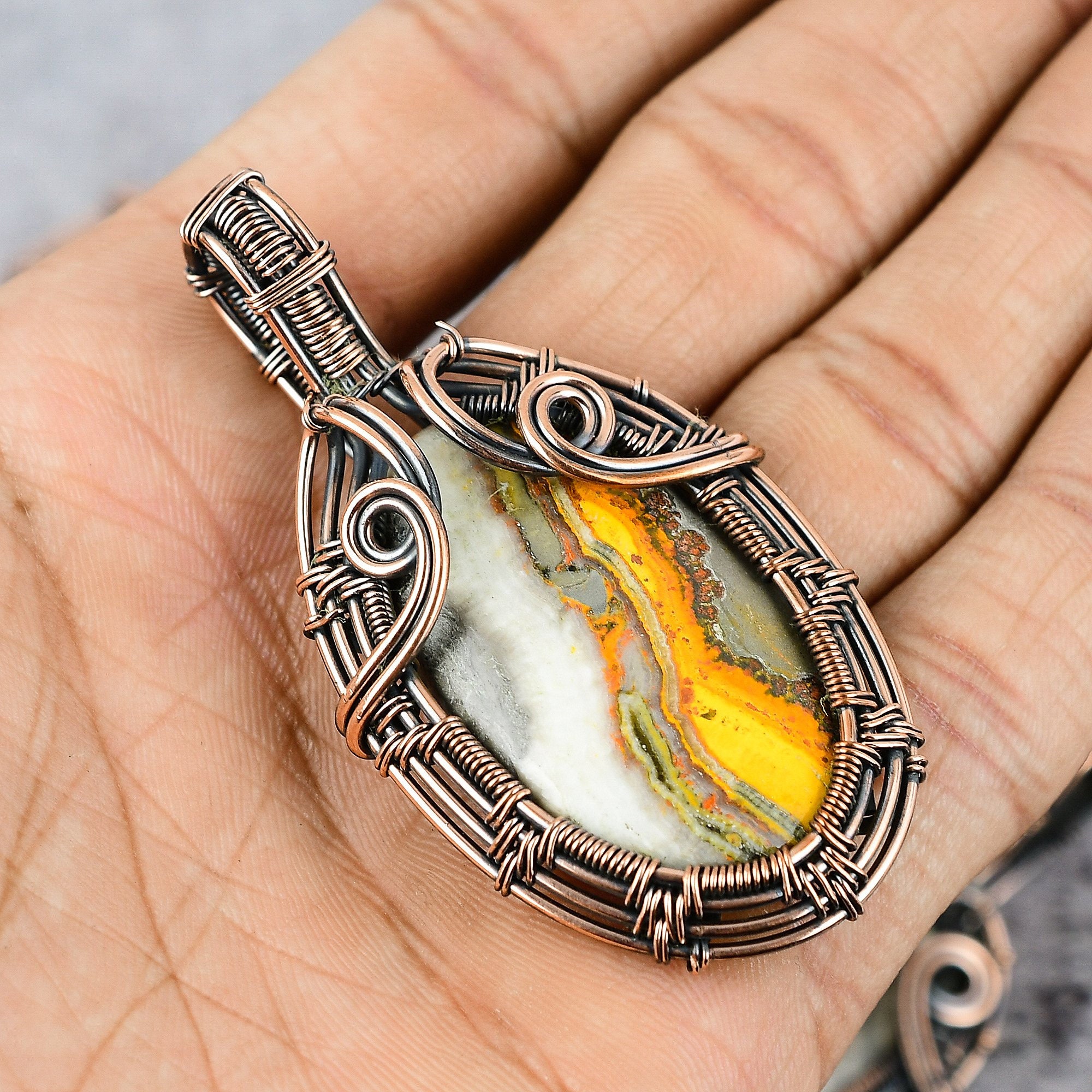 Bumblebee Jasper Copper Pendant Coper Wire Wrapped Gemstone - Etsy