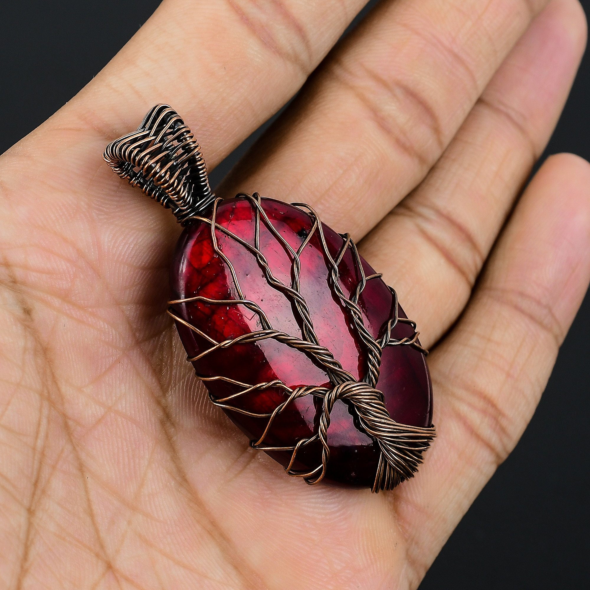 Red Flash Labradorite Tree of Life Pendant Copper Wire Wrapped - Etsy