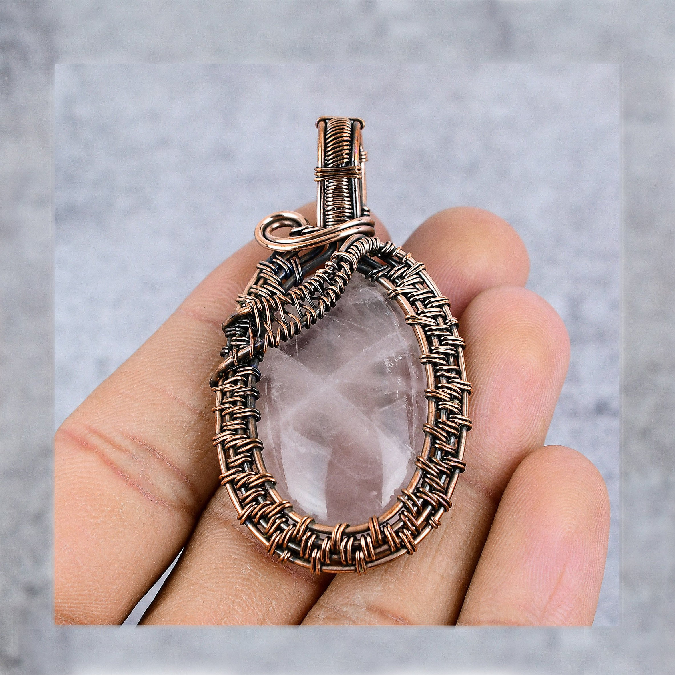 Rose Quartz Copper Pendant Coper Wire Wrapped Gemstone Pendant - Etsy