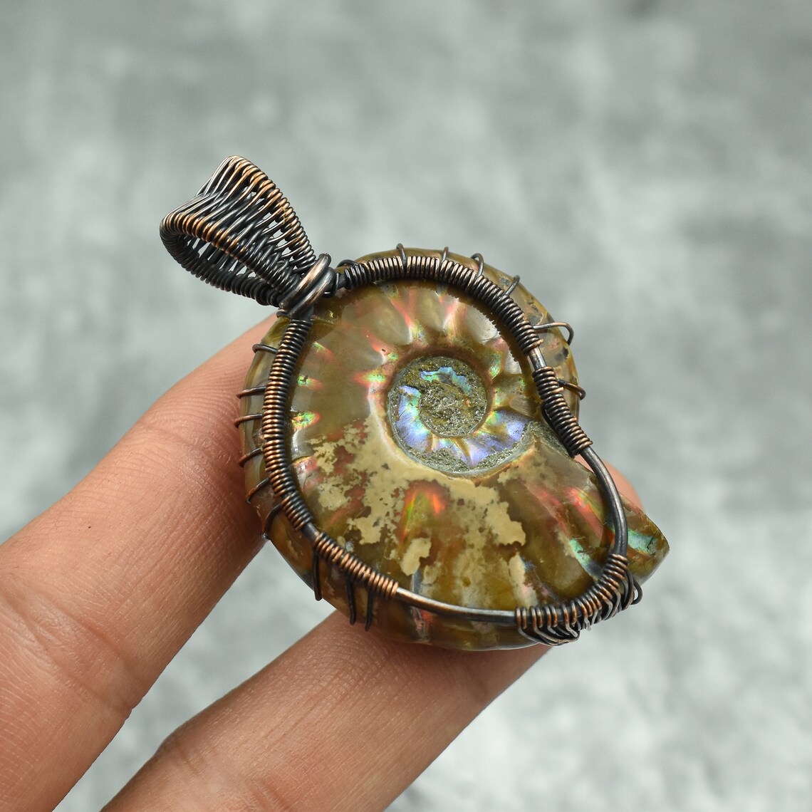 Tree of Life Ammonite Fossil Gemstone Pendant Copper Wire - Etsy