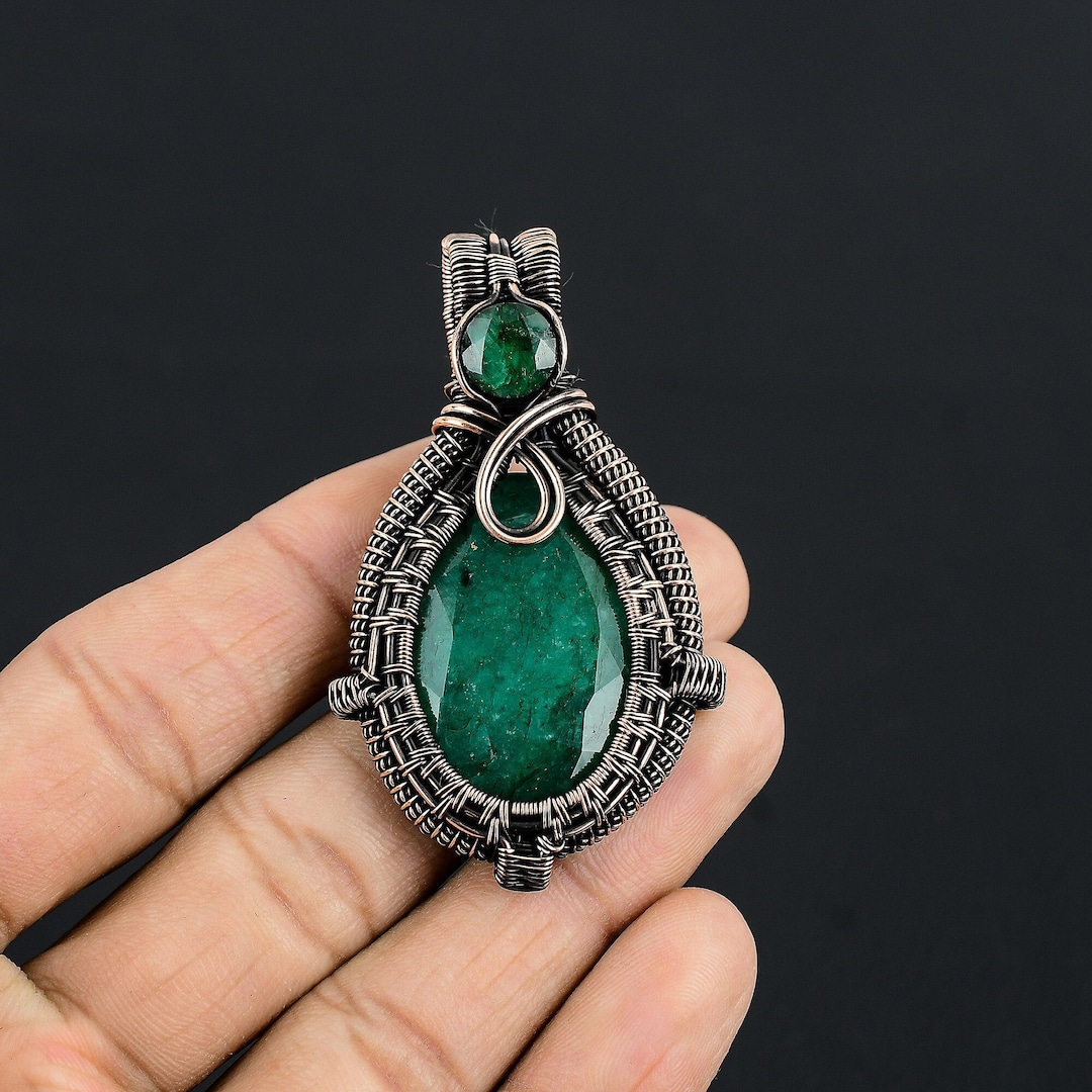 Emerald Pendant Copper Wire Wrapped Pendant Emerald Gemstone Pendant ...