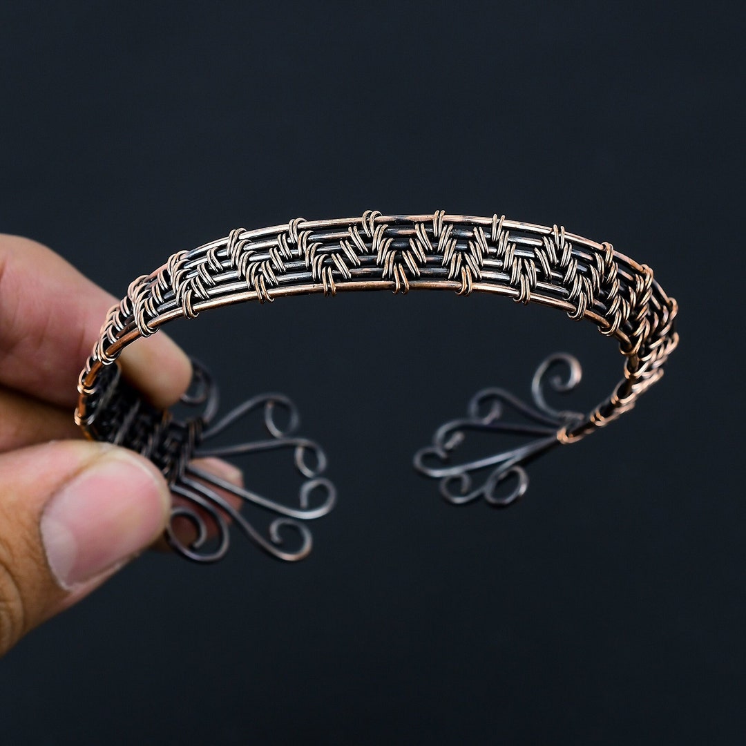 Pure Oxidized Copper Cuff Men Bracelet Wire Wrapped Cuff - Etsy